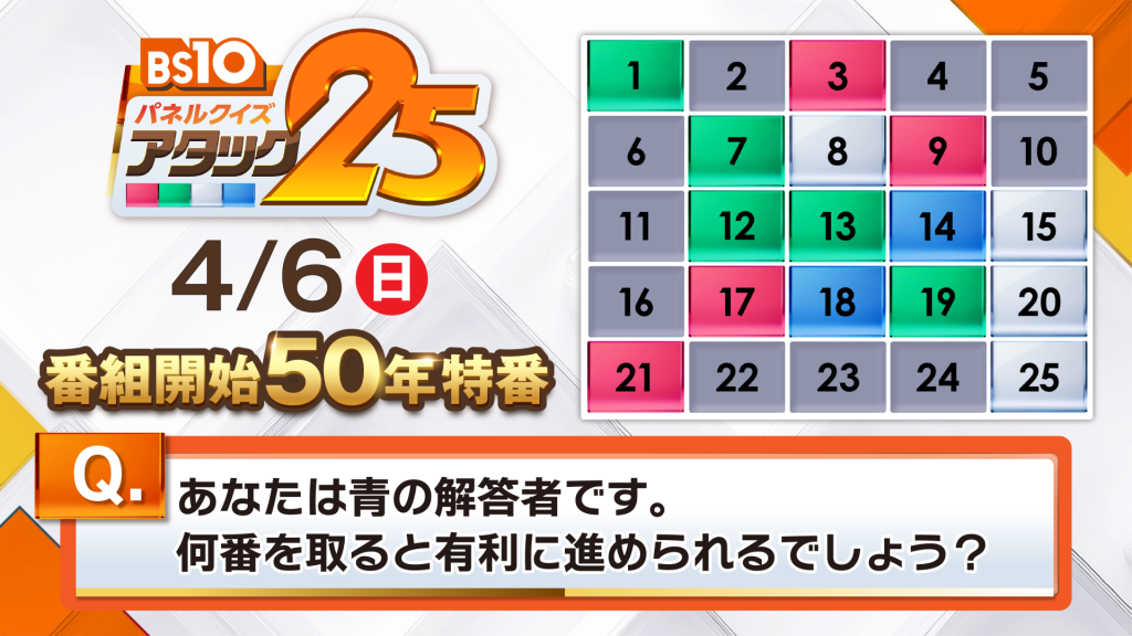 “日本で最も長く続いているクイズ番組”として日本記録に認定！『パネルクイズ アタック25』番組開始50年を記念した5時間特別番組を4月6日（日）に放送 - BS10